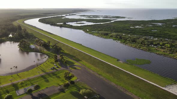 the incredibly green landscape of the water management levee in south ...