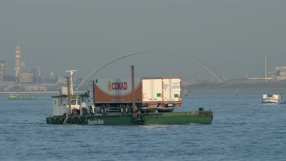 Barge transporting lorries, Stock Footage | VideoHive