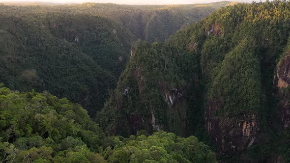 Tully Gorge National Park rainforest aerial at dusk, Queensland ...