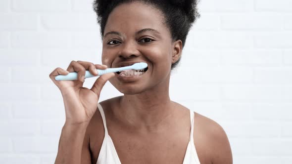 Portrait Black African American Girl Brushing Teeth Woman Looking in ...