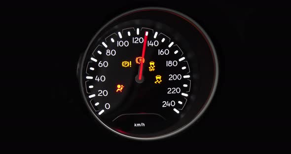 Car Speedometer, Safety Symbols, Fuel Level, Slow motion 4K, Stock Footage