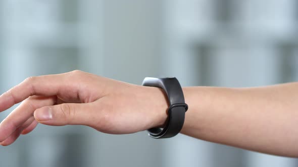 Unrecognizable Woman Projecting Invisible AR Object from Smart Watch ...