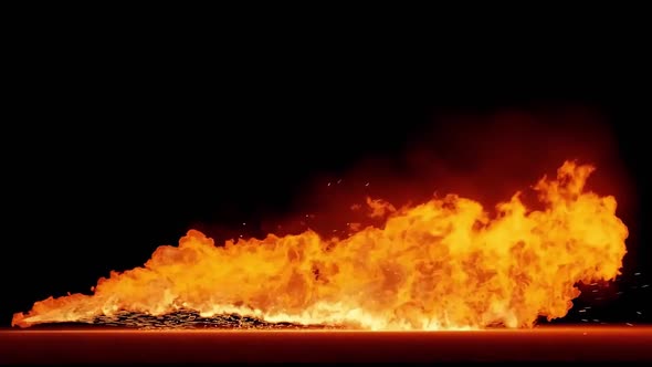 Animated realistic stream of fire like flamethrower shot or fire ...