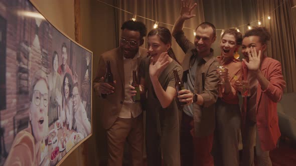 Friends Partying Together through Video Conference, Stock Footage ...