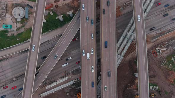 Birds eye view of traffic on major freeway in Houston, Stock Footage