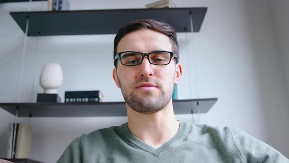 Young man talking on webcam video call, slow motion video, Stock Footage