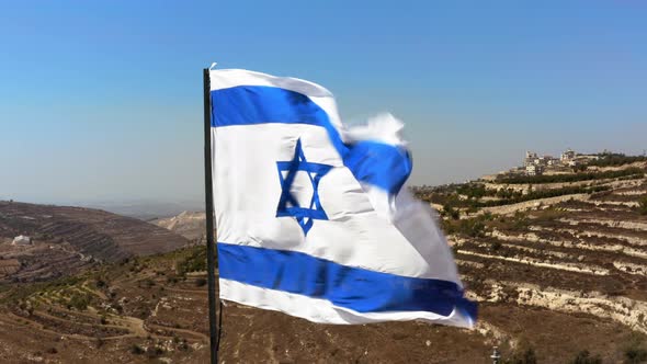 Israeli Flag on the Background of Judea and Samaria, Stock Footage