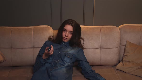 Bored Woman Watching Boring Tv Shows Having Nothing to Watch on ...