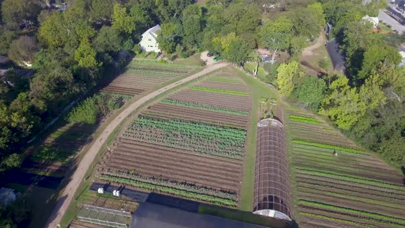 AERIAL: Elevated flyover of a working farm in Austin, Texas revealing ...