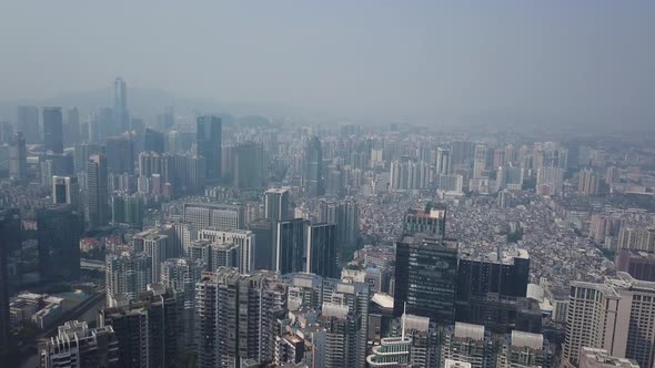 Guangzhou, China. Aerial shot of Tianhe district with congested living ...