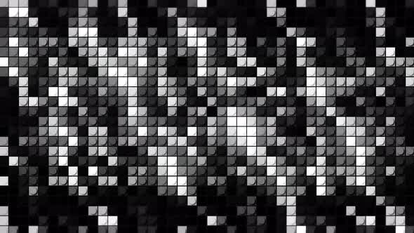 Black and white blinking wall of square shining shapes, Motion Graphics
