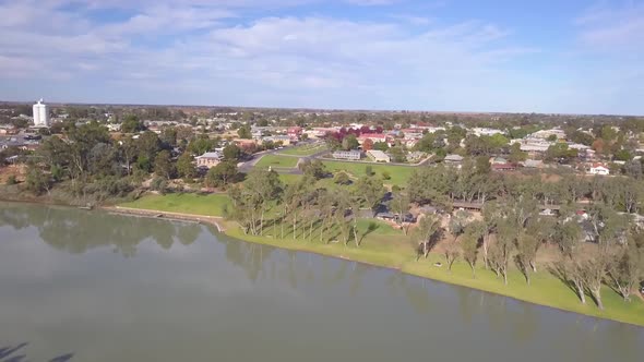 Aerial of Loxton, South Australia with the Murray River, Stock Footage