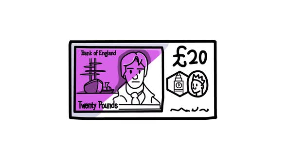 20 british pounds banknote Sketch and 2d animated, Motion Graphics