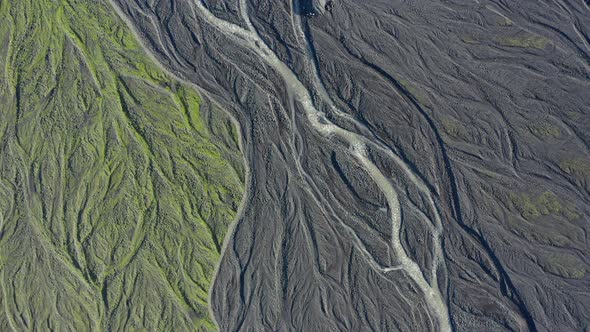 Drone Over Landscape With Dry Riverbed Of Braided River, Stock Footage
