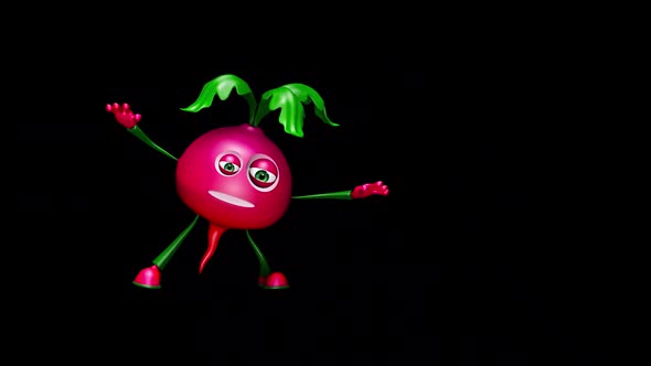 Fun Radish Looped Dance with Alpha Channel and Shadow, Motion Graphics