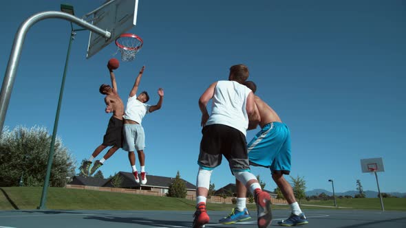 Super slow motion shot of friends playing basketball, shot on Phantom ...