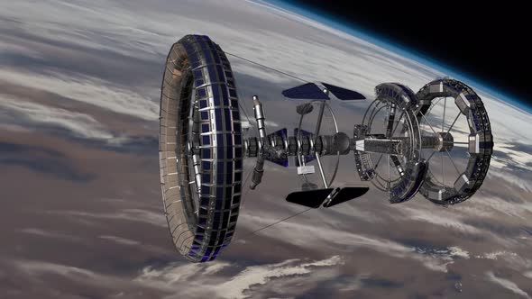 Sci Fi International Space Station Revolving Over Earths Atmosphere ...