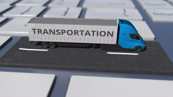 TRANSPORTATION Text on the Truck on the Keyboard Key, Motion Graphics