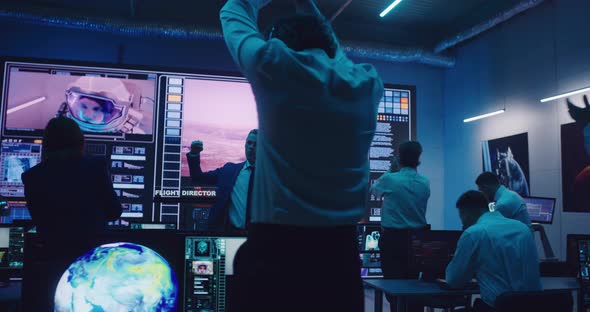 Team of Operators Celebrating Spacecraft Launch, Stock Footage | VideoHive